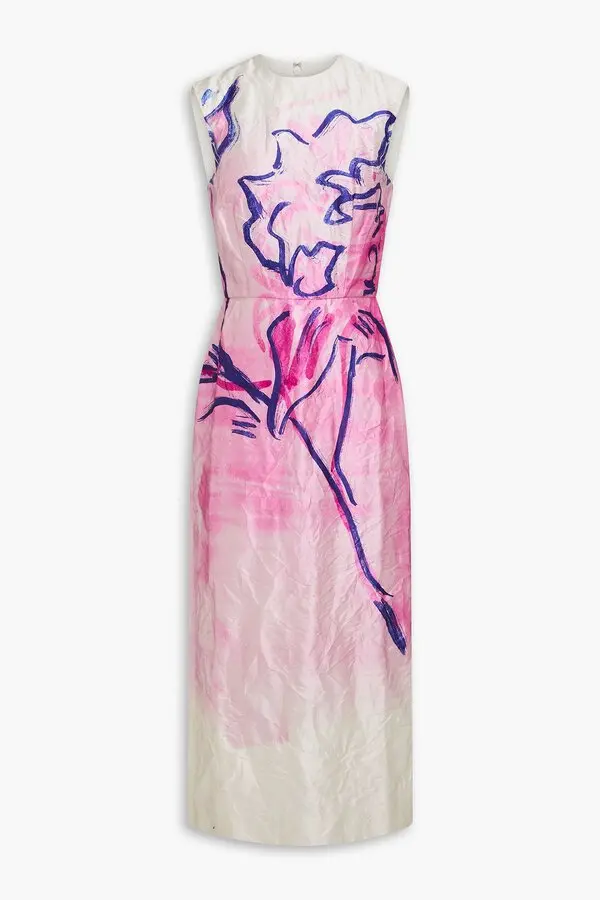 Erdem Printed Satin-twill Midi Dress