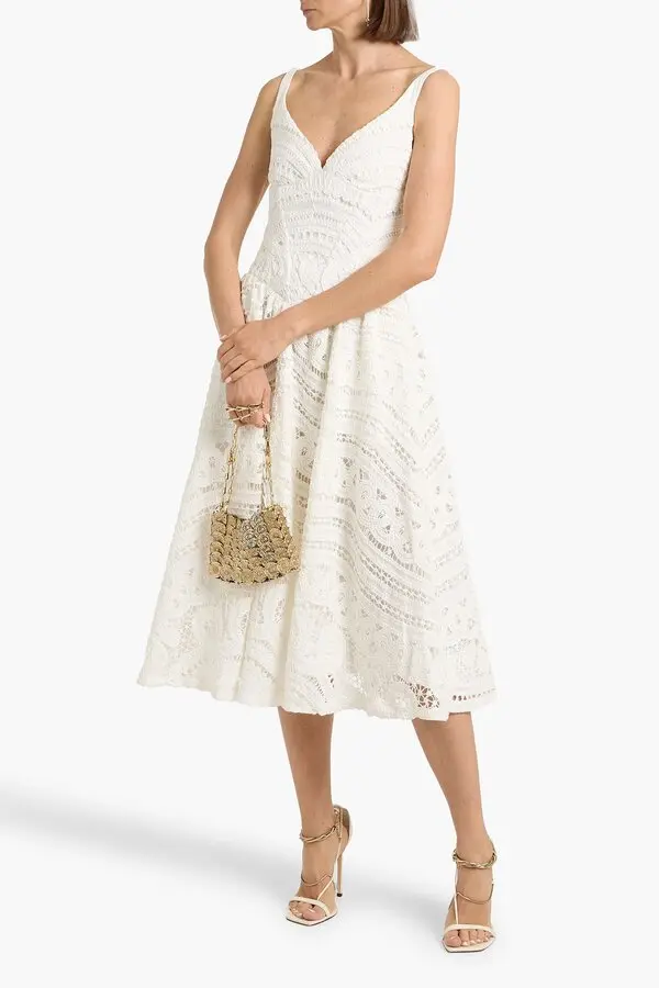 PatBO Rhythmic Cotton Crocheted Lace Midi Dress