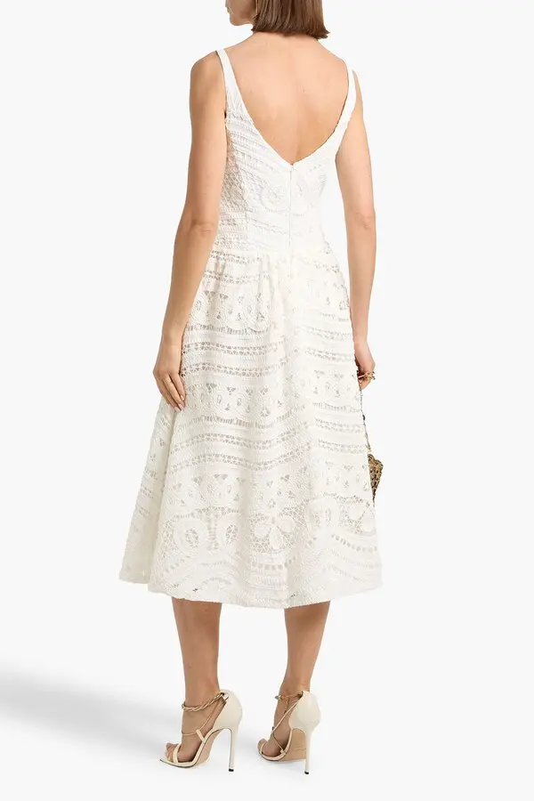 PatBO Rhythmic Cotton Crocheted Lace Midi Dress