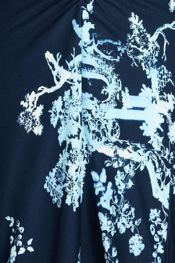 Erdem Gathered Printed Ponte Midi Dress