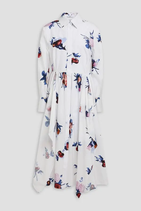 Erdem Floral-print Cotton-poplin Midi Shirt Dress - White