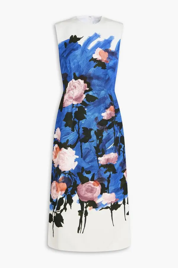 Erdem Floral-print Cotton-blend Faille Midi Dress - Cobalt Blue