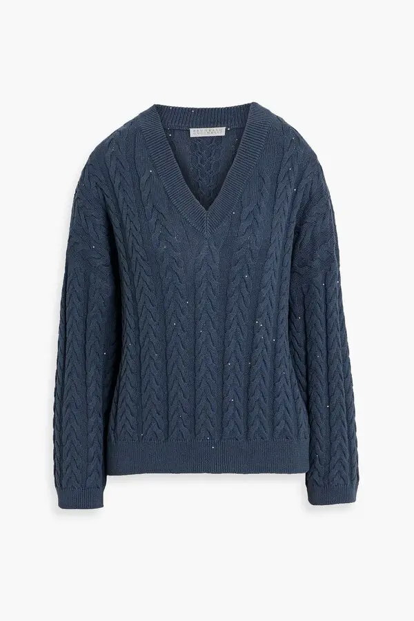 Brunello Cucinelli Sequin-embellished Cable-knit Cotton-blend Sweater