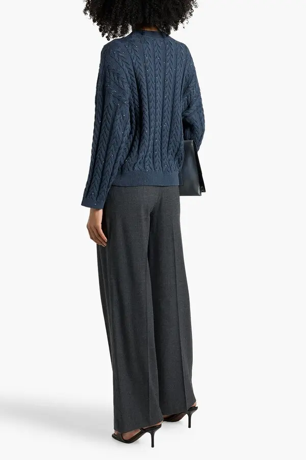 Brunello Cucinelli Sequin-embellished Cable-knit Cotton-blend Sweater