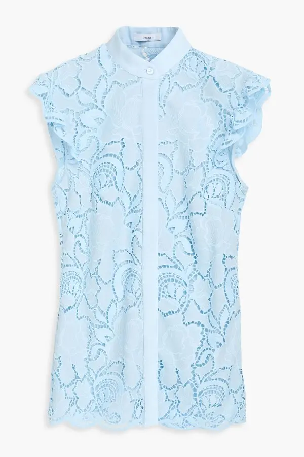 Erdem Ruffled Broderie Anglaise Poplin Blouse - Light Blue