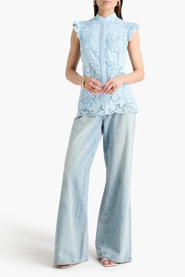 Erdem Ruffled Broderie Anglaise Poplin Blouse - Light Blue