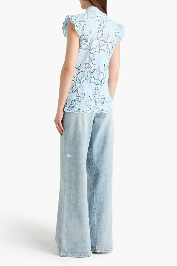Erdem Ruffled Broderie Anglaise Poplin Blouse - Light Blue