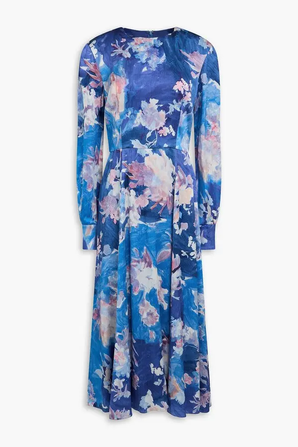Erdem Floral-print Crepon Midi Dress - Cobalt Blue
