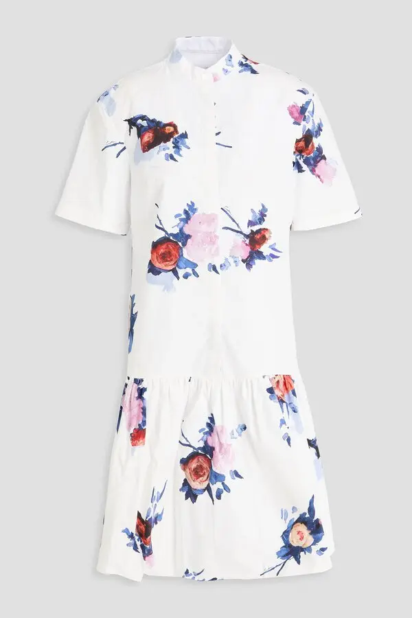 Erdem Floral-print Cotton-poplin Mini Dress - White