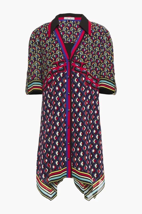 Alice + Olivia Printed Crepe De Chine Mini Dress