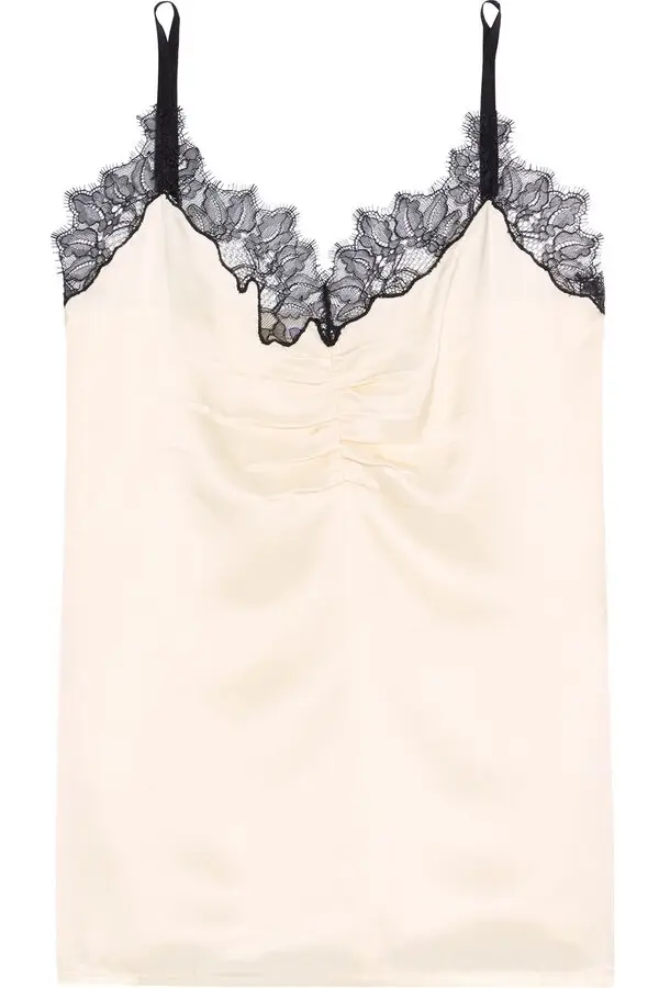 Helmut Lang Chantilly Lace-trimmed Ruched Satin Camisole - Cream