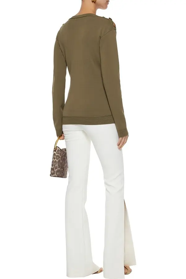 Balmain Button-embellished Stretch-knit Sweater