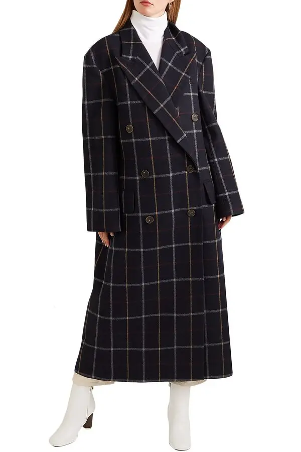 A.W.A.K.E. Mode Double-breasted Checked Wool-blend Coat