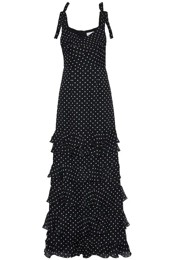 MIKAEL AGHAL Tiered Polkadot Silk-chiffon Gown