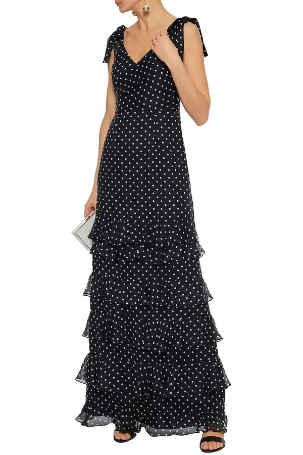 MIKAEL AGHAL Tiered Polkadot Silk-chiffon Gown