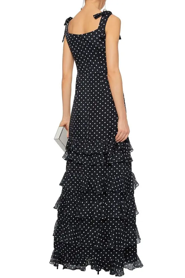 MIKAEL AGHAL Tiered Polkadot Silk-chiffon Gown