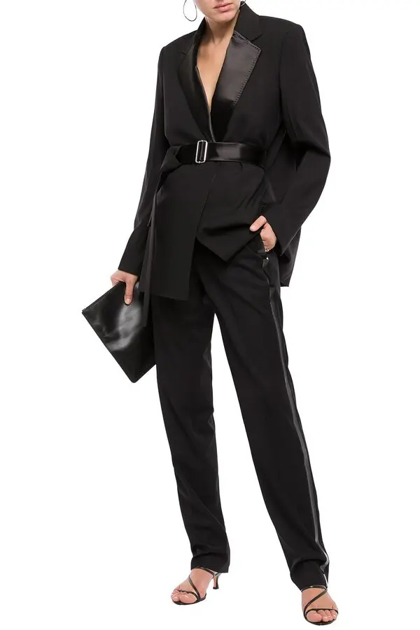 Helmut Lang Satin-trimmed Wool-twill Tapered Pants