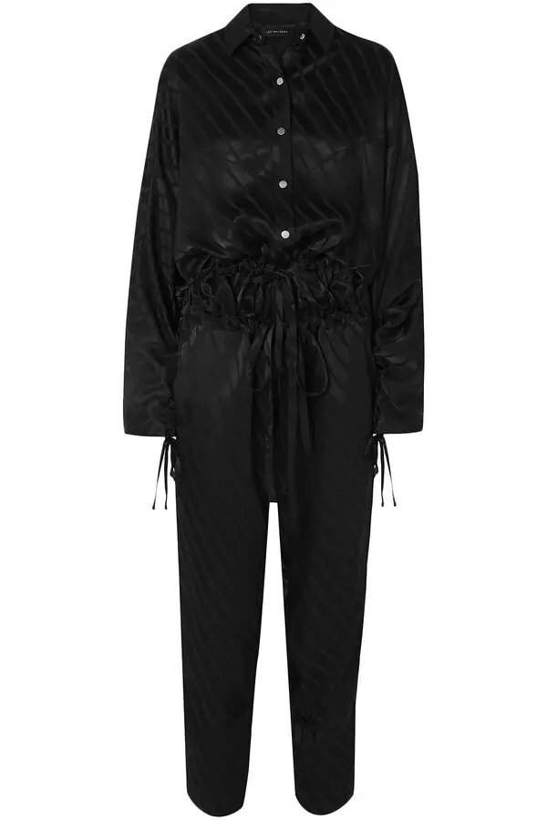 LEE MATHEWS Tamara Tie-detailed Satin-jacquard Jumpsuit - Black