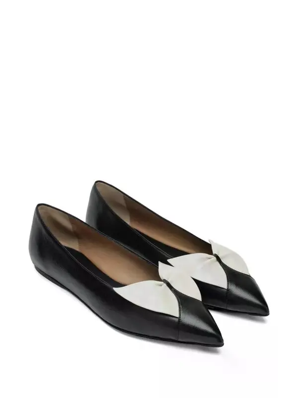 FERRAGAMO Bow-detail Pointed-toe Ballet Flats - Black