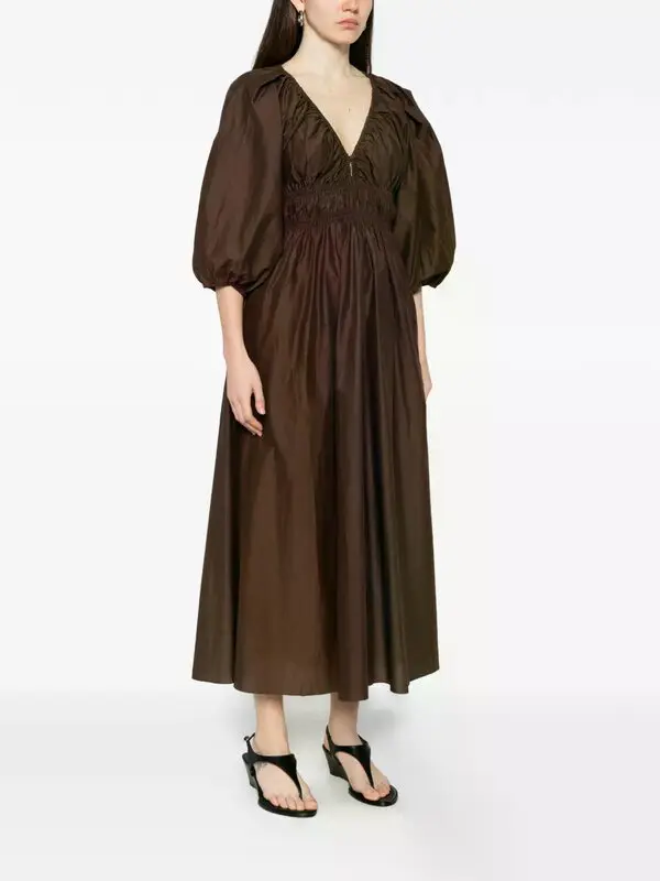 Matteau Shirred Plunge Dress - Brown