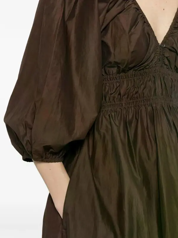 Matteau Shirred Plunge Dress - Brown