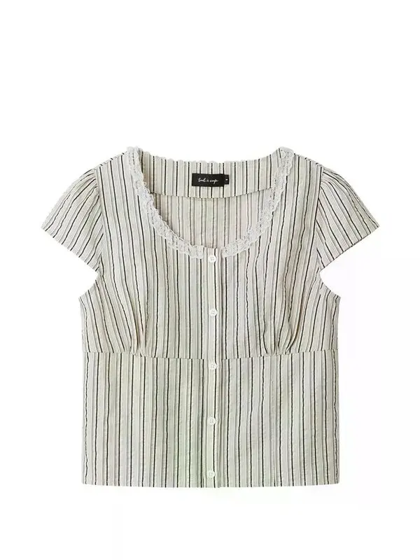 TOUT A COUP Stripe-print Lace-trim Blouse
