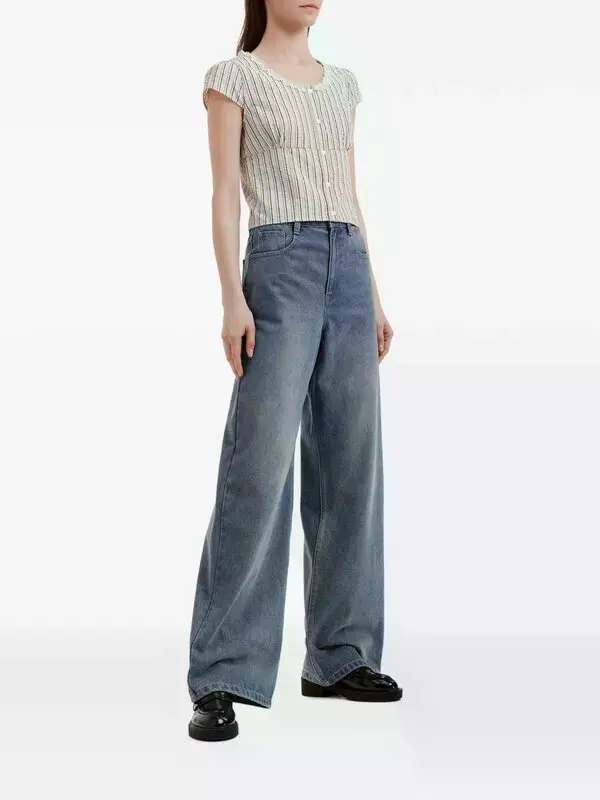 TOUT A COUP Stripe-print Lace-trim Blouse