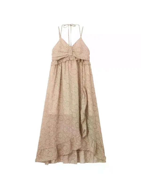 B+AB Floral-jacquard Ruffled Midi Dress - Neutrals