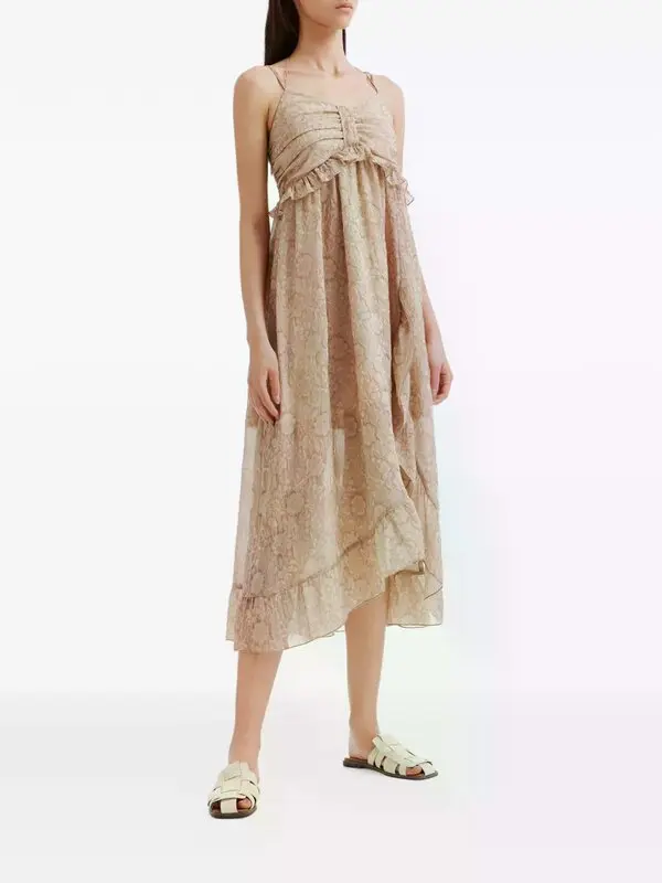 B+AB Floral-jacquard Ruffled Midi Dress - Neutrals