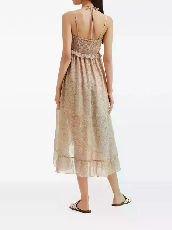 B+AB Floral-jacquard Ruffled Midi Dress - Neutrals