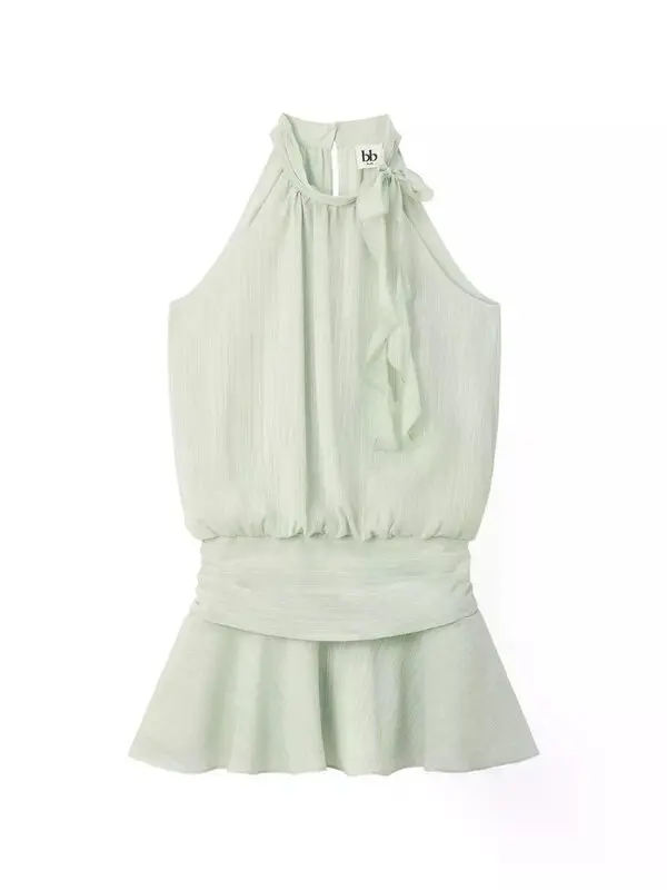 B+AB Ruffled-trim Pinstriped Mini Dress - Green