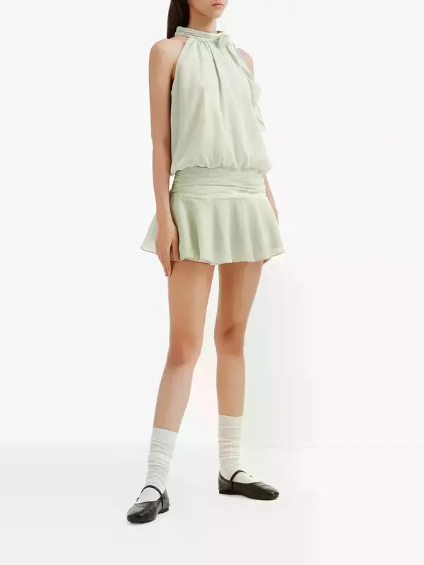 B+AB Ruffled-trim Pinstriped Mini Dress - Green