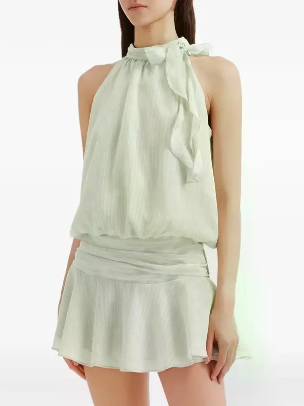B+AB Ruffled-trim Pinstriped Mini Dress - Green