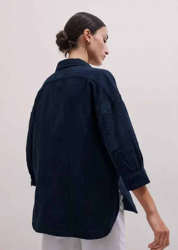 ME+EM Cheesecloth Relaxed Shirt - Navy