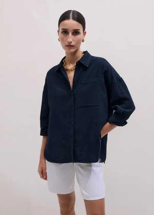 ME+EM Cheesecloth Relaxed Shirt - Navy