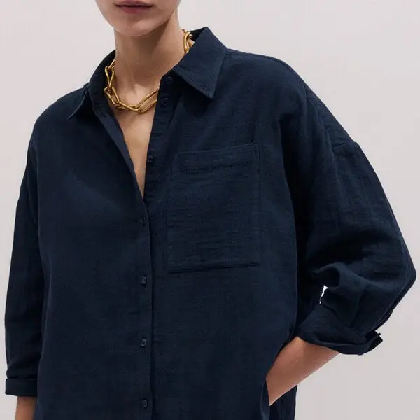ME+EM Cheesecloth Relaxed Shirt - Navy