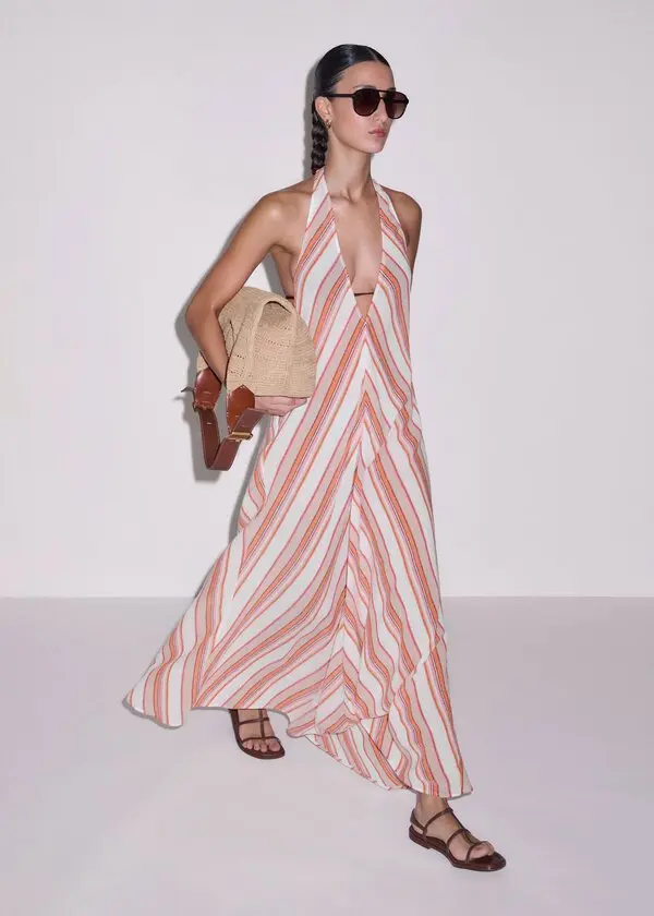 ME+EM Cotton Stripe Maxi Dress With Belt - Pink Multi