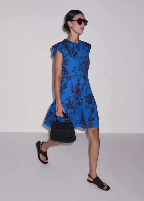 ME+EM Botanical Tiered Short Dress - Blue Multi