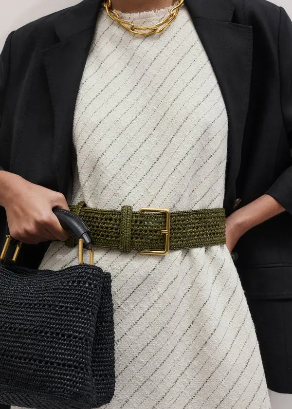 ME+EM Wide Raffia Belt - Olive