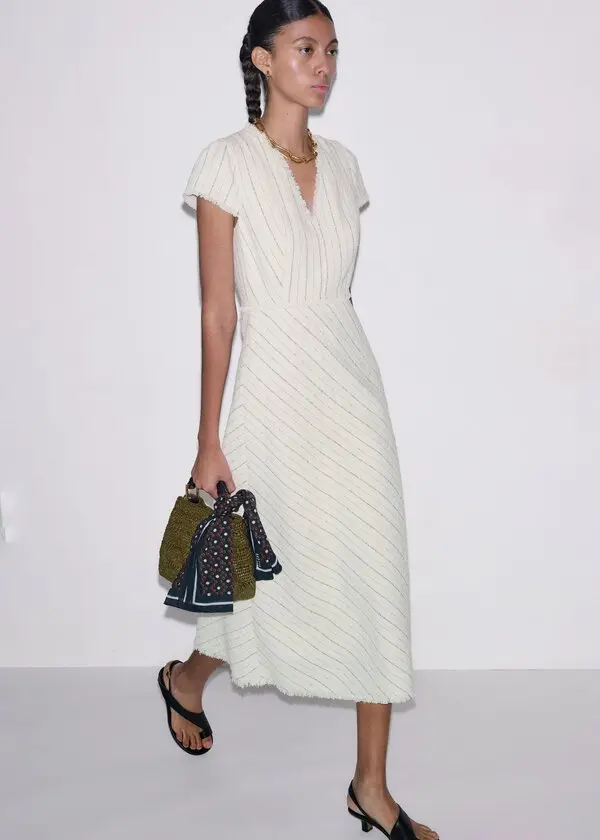 ME+EM Textured Stripe Fit And Flare Midi Dress