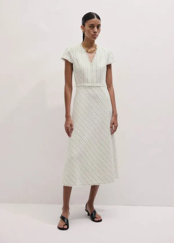 ME+EM Textured Stripe Fit And Flare Midi Dress