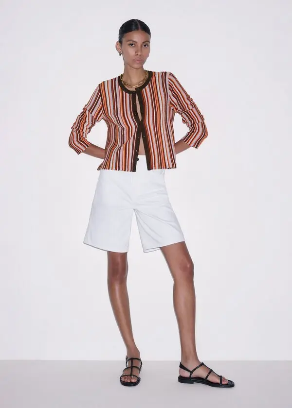 ME+EM Metallic Textured Stripe Slim Cardigan