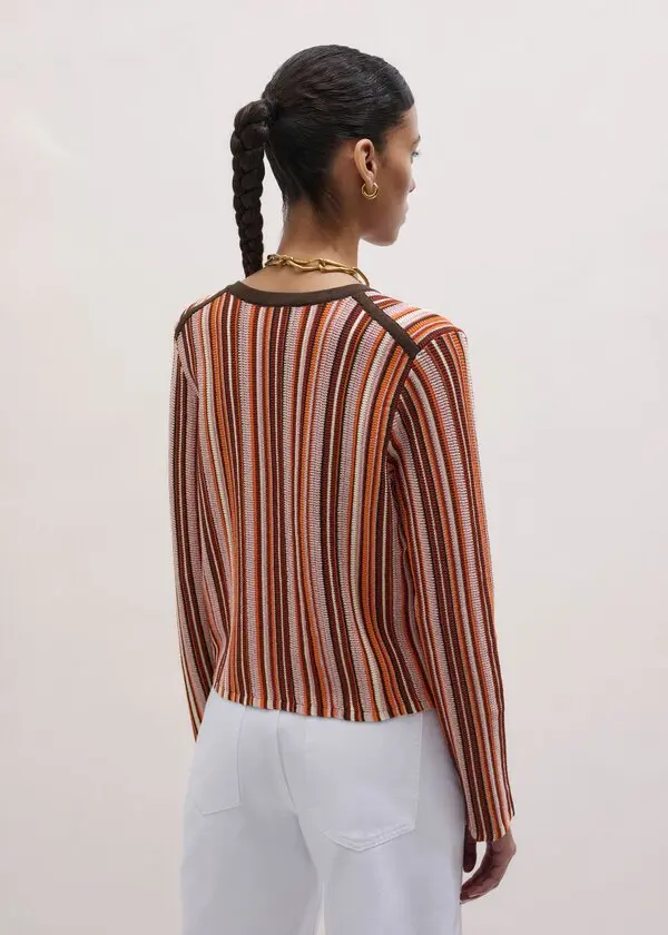 ME+EM Metallic Textured Stripe Slim Cardigan