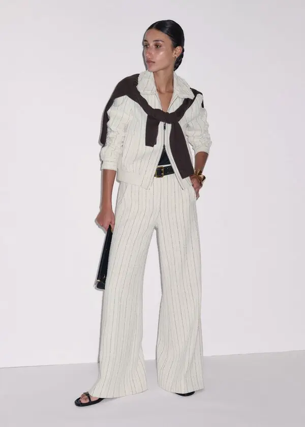 ME+EM Striped Textured Bomber Jacket