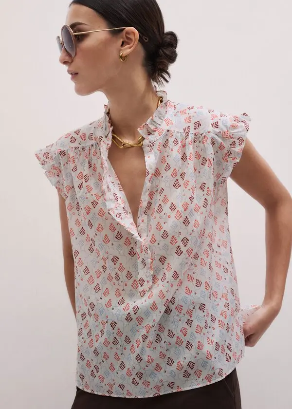 ME+EM Cotton Geo Leaves Print Top