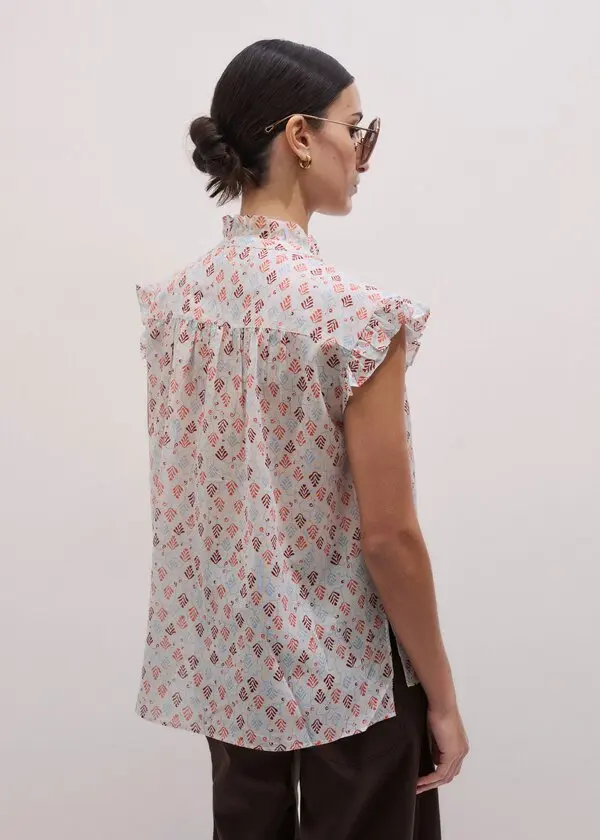 ME+EM Cotton Geo Leaves Print Top