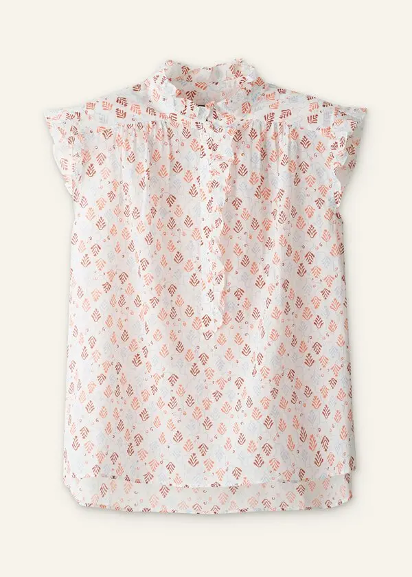ME+EM Cotton Geo Leaves Print Top