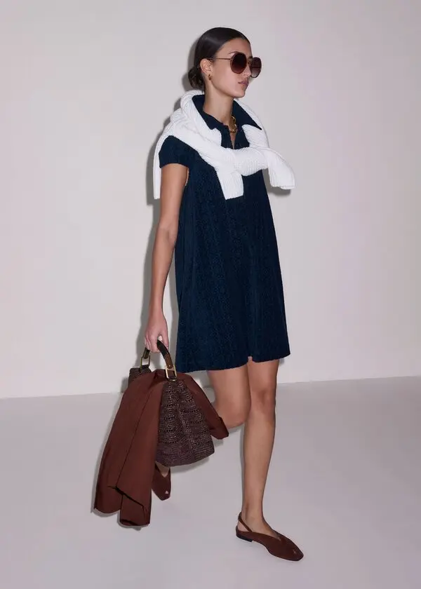 ME+EM Jacquard Towelling Mini Dress - Navy