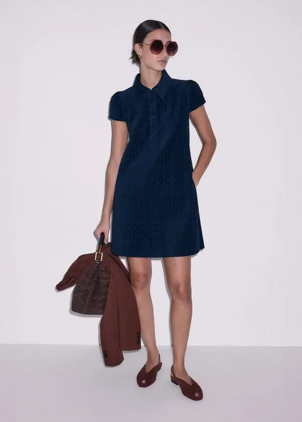 ME+EM Jacquard Towelling Mini Dress - Navy