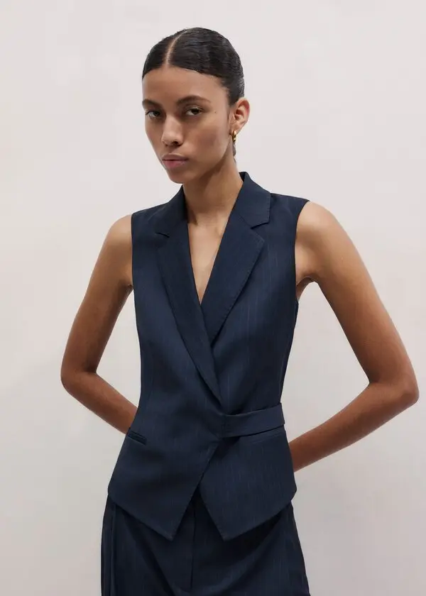 ME+EM Pinstripe Wrap Waistcoat - Navy